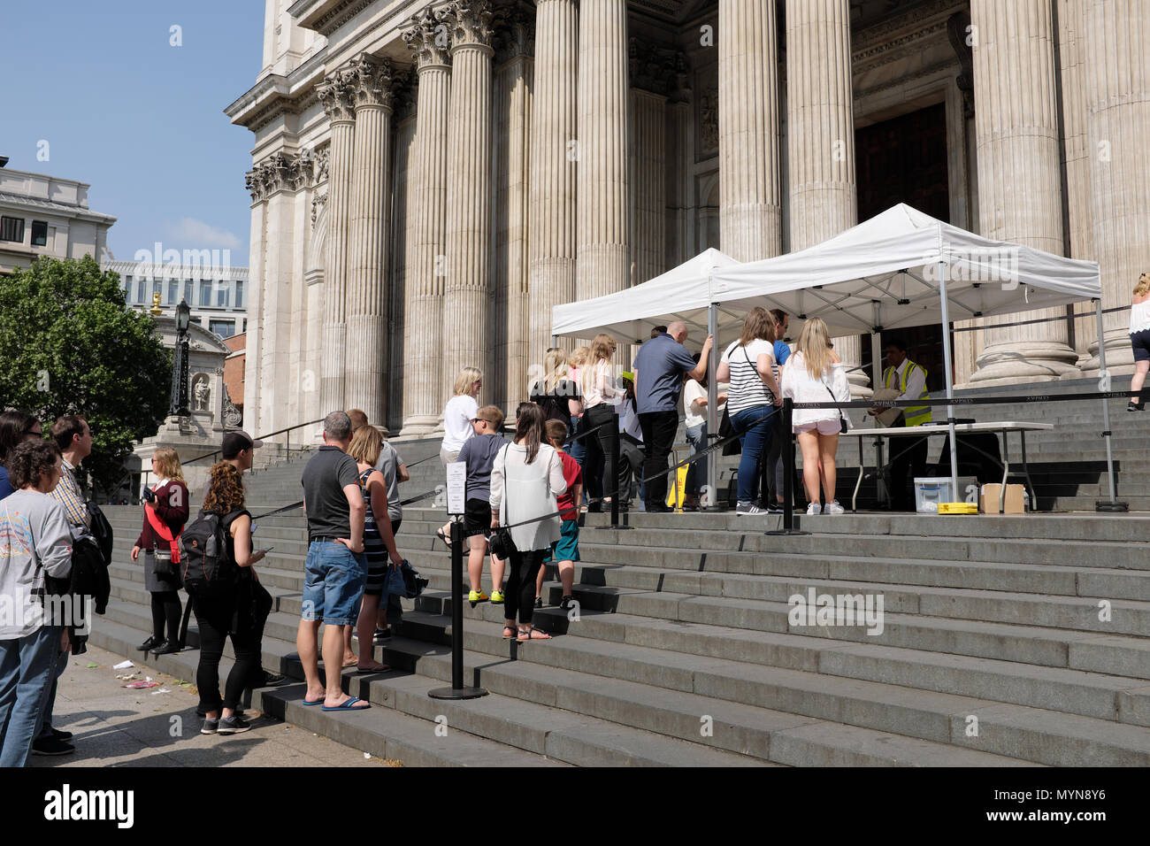 Security checks on visitors to St Paul's Cathedral, City of London ...