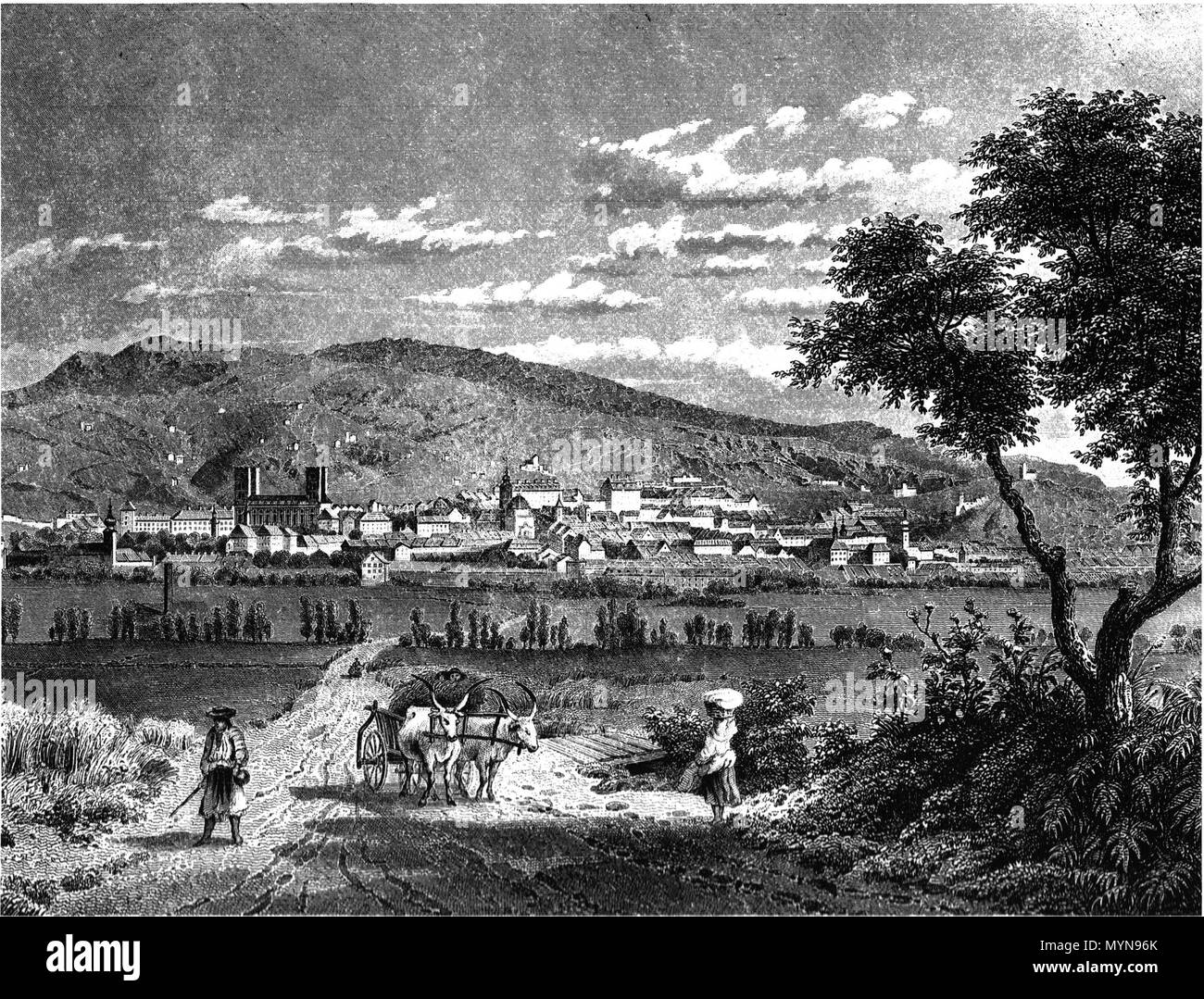 . Pecs around 1840. Drawing by L. Rohbock, engraving by G.M. Kurz ...