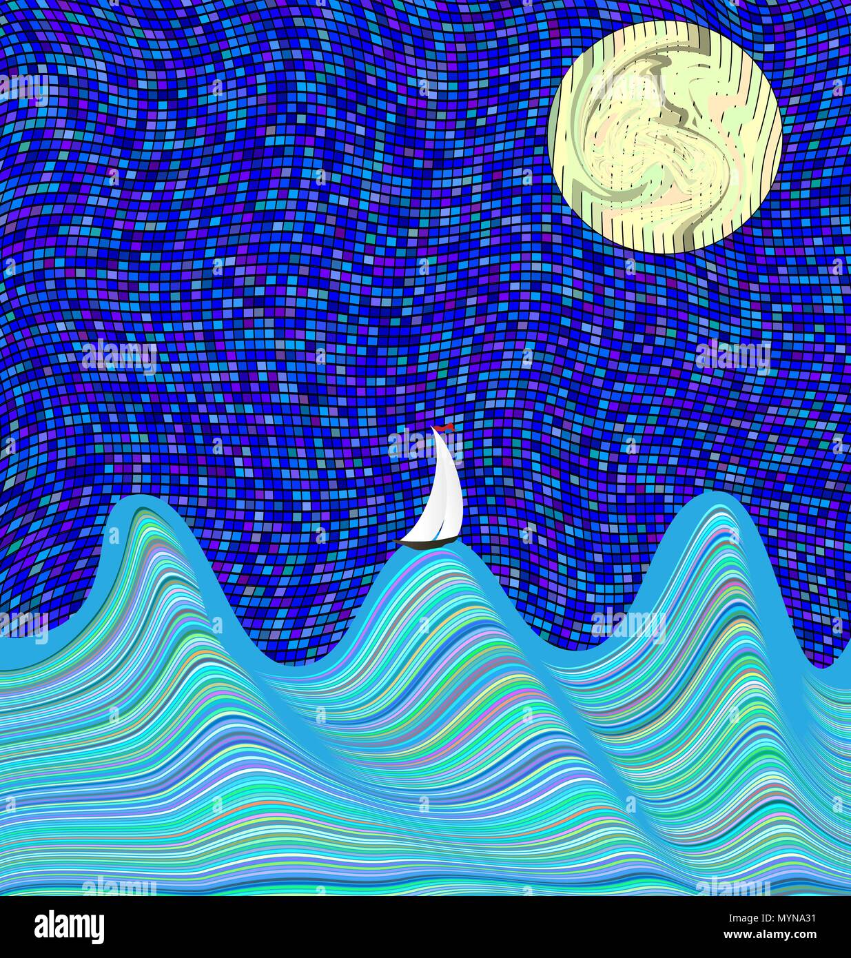 Blue line drawing sea Stock Vector Images - Alamy