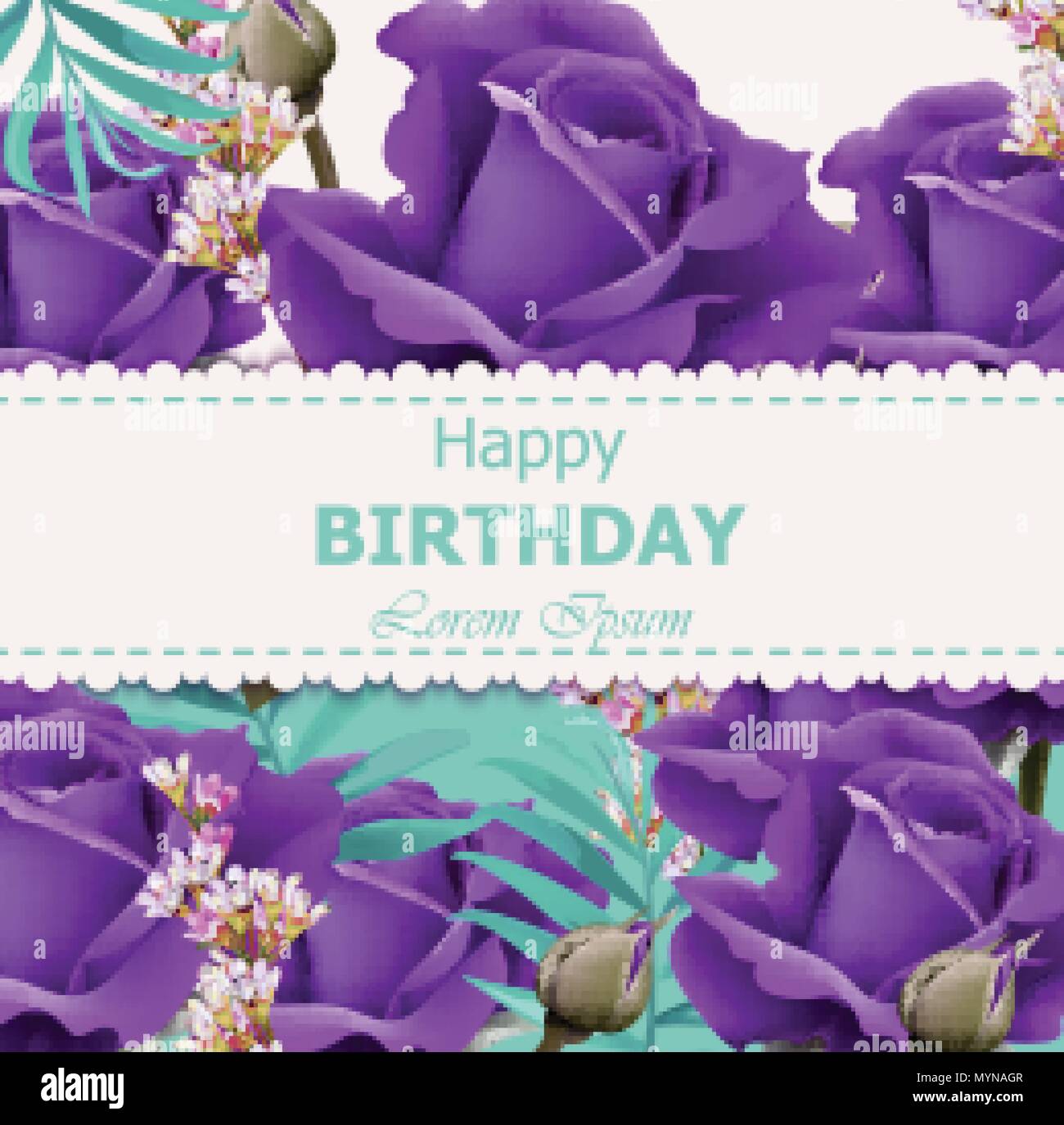 Happy Birthday violet roses background Vector. Vintage floral decor ...