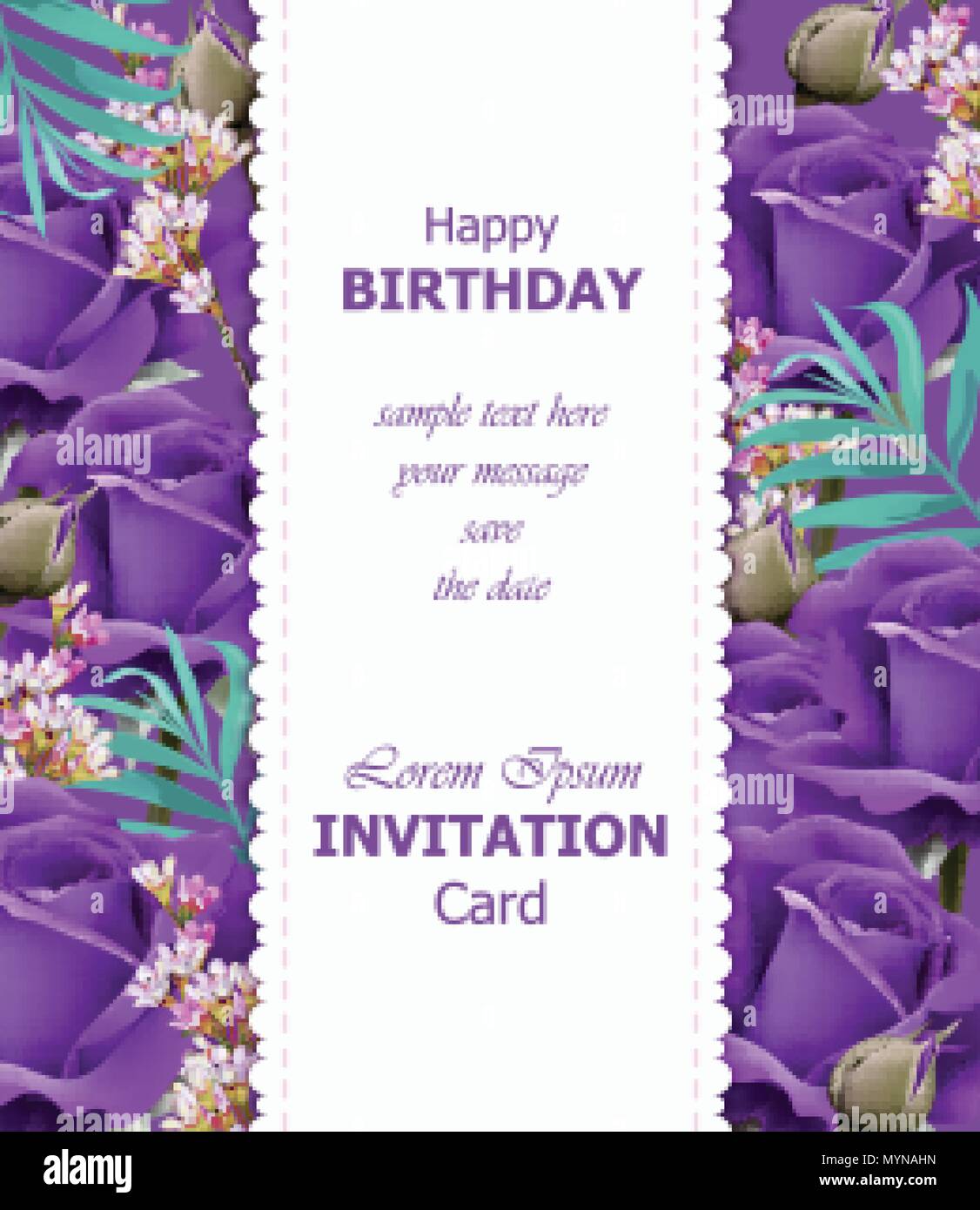 Happy Birthday violet roses background Vector. Vintage floral decor ...