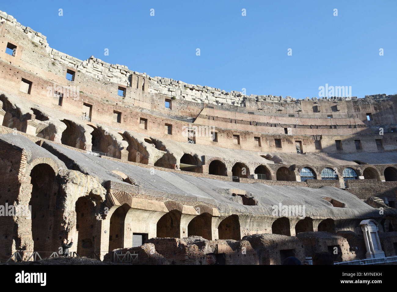 Interior view of stands and floor in the Colosseum (Coliseum) or ...
