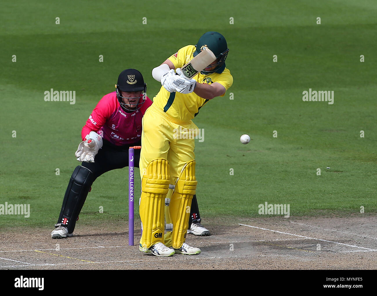 Australia's Travis Head is bowled out LBW by Sussex bowler Danny Briggs ...