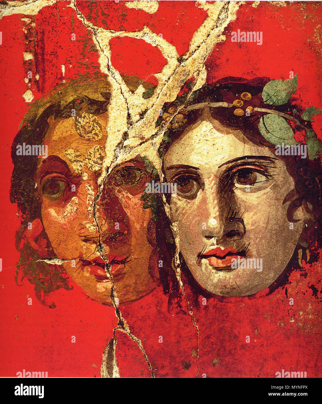 . English: Two female theatre masks. Roman fresco from the House of the ...