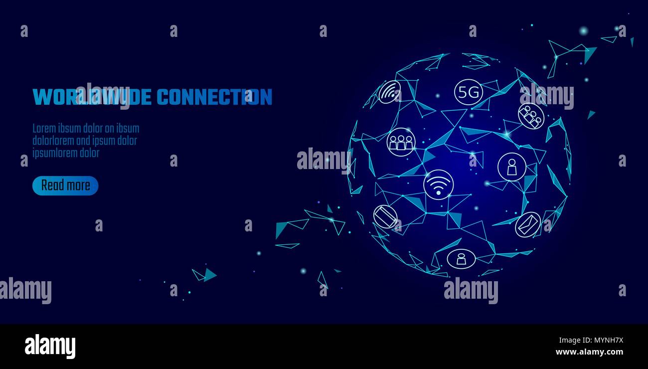 Global network connection 5G internet high speed rate. World point line ...