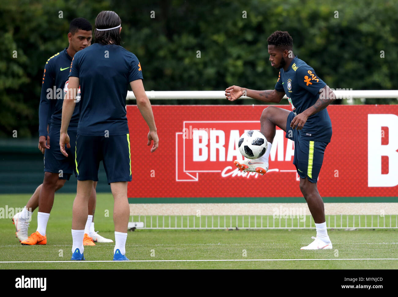 Brazil's Fred (right) during the training session at Enfield Training ...