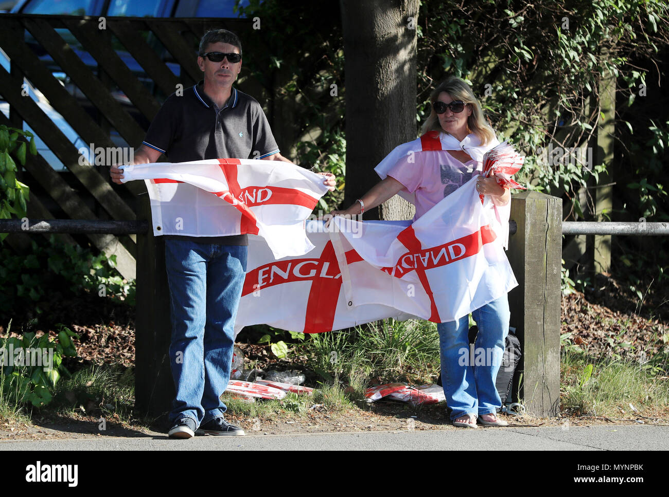 England fans wave their flags during the International Friendly match ...