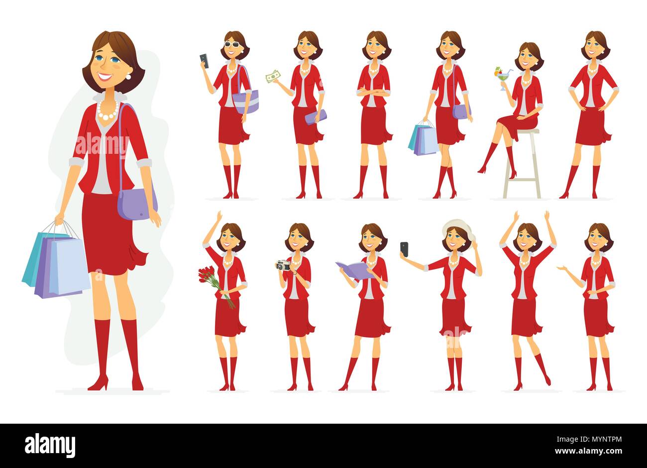 Fashionable woman - vector cartoon people character set Stock Vector ...