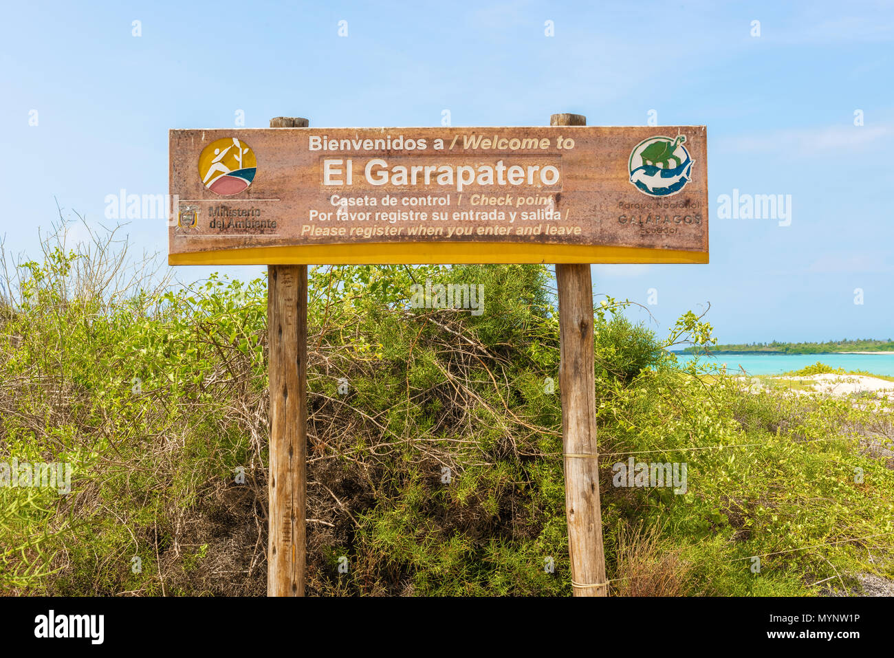 Santa Cruz Island, Galapagos, Ecuador - April 11, 2016: Sign at the el ...