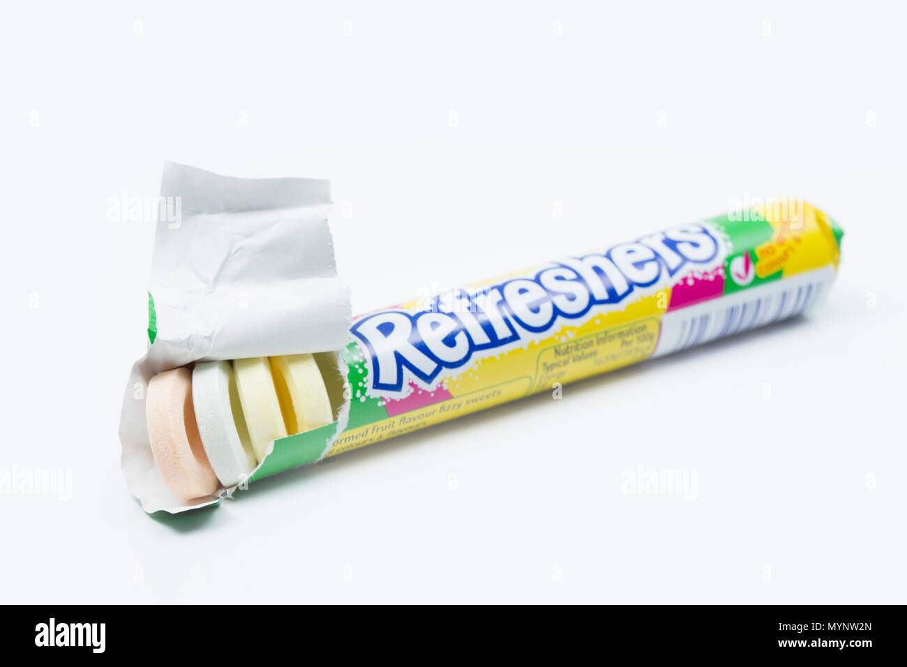 A packet of Tangerine Confectionery Ltd Refreshers sweets bought from a ...