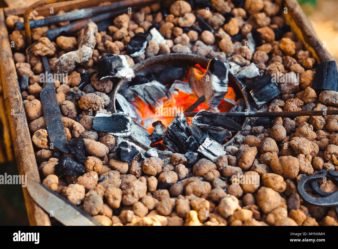 Forge fire Forge fire used for creating iron tools in blacksmith's ...