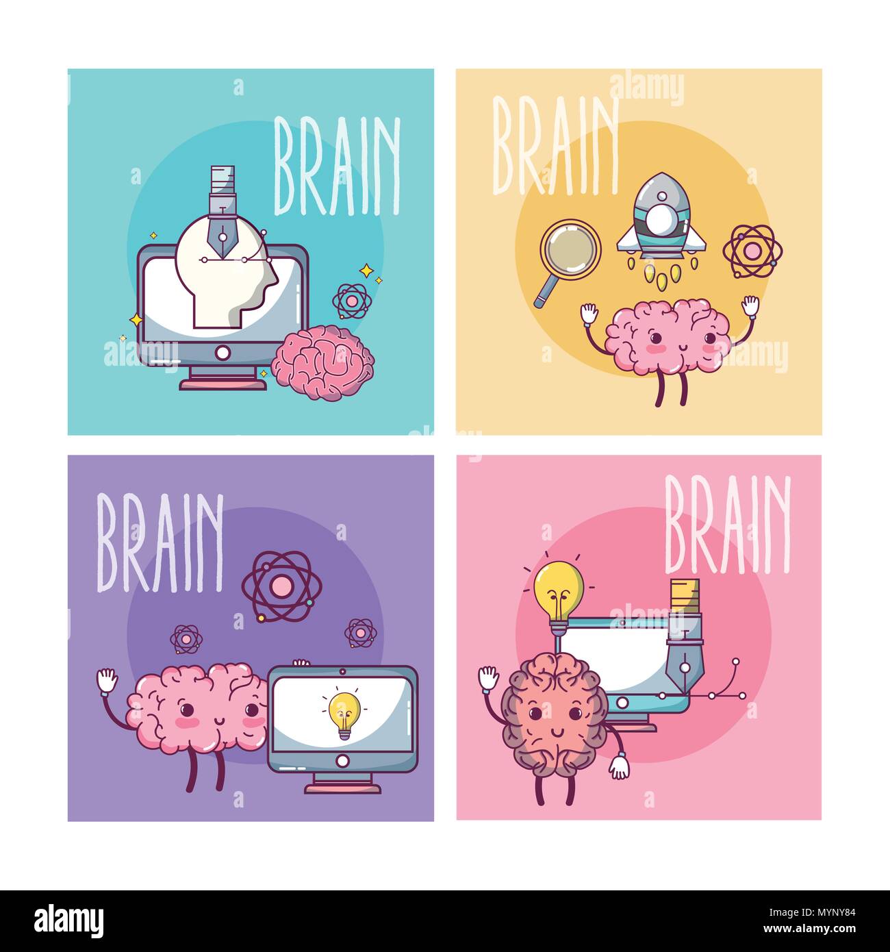 Brains cartoons in square frames Stock Vector Image & Art - Alamy