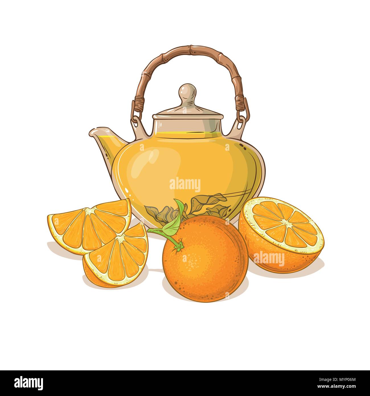 orange tea in teapot illustration on white background Stock Vector ...