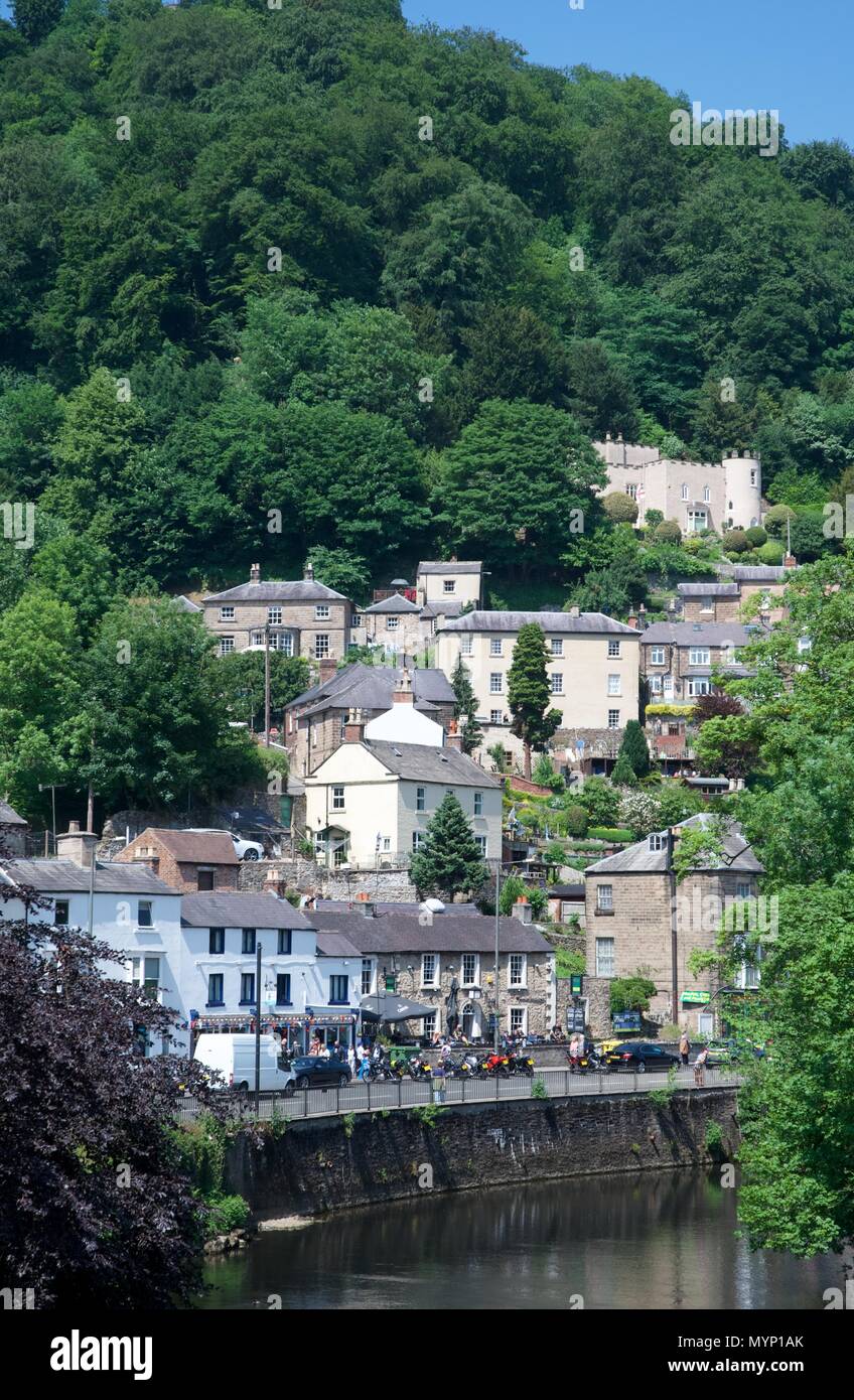 Houses built on a hill in Matlock Bath, Derbyshire Stock Photo - Alamy
