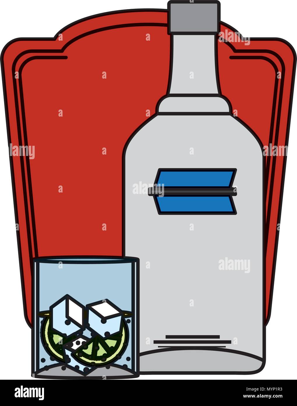 color vodka liquor bottle and glass with lemon emblem Stock Vector ...