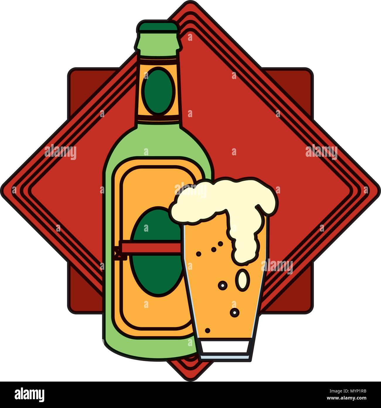 color schnapps bottle and beer glass emblem Stock Vector Image & Art ...