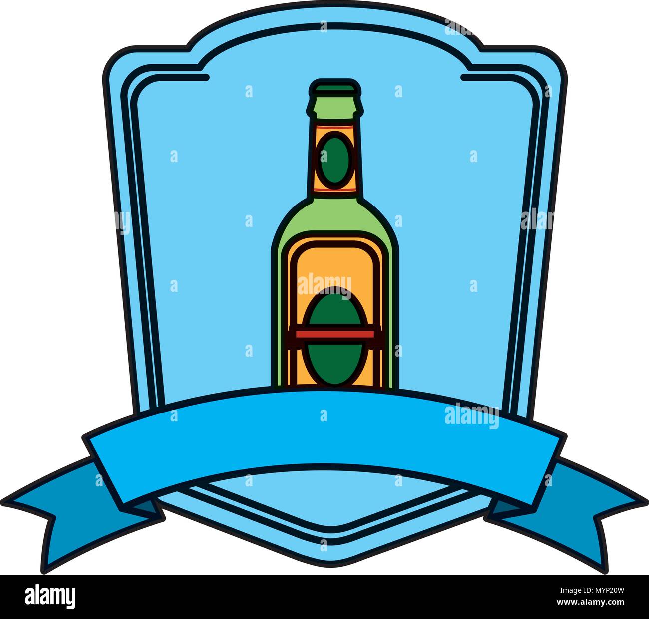 color schnapps liquor bottle emblem with ribbon Stock Vector Image ...