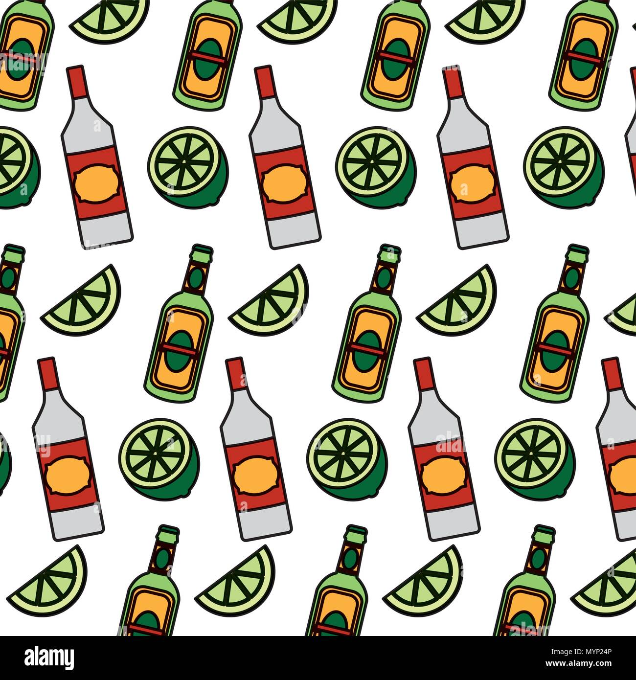 color schnapps bottles beverages and lemon background Stock Vector ...