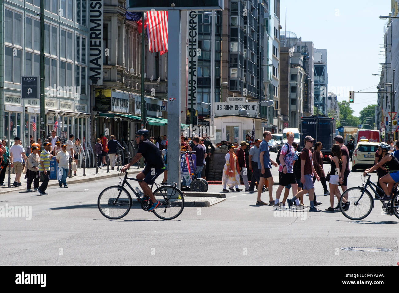 Berlin, Germany - june 2018: People on street at Checkpoint Charlie in ...