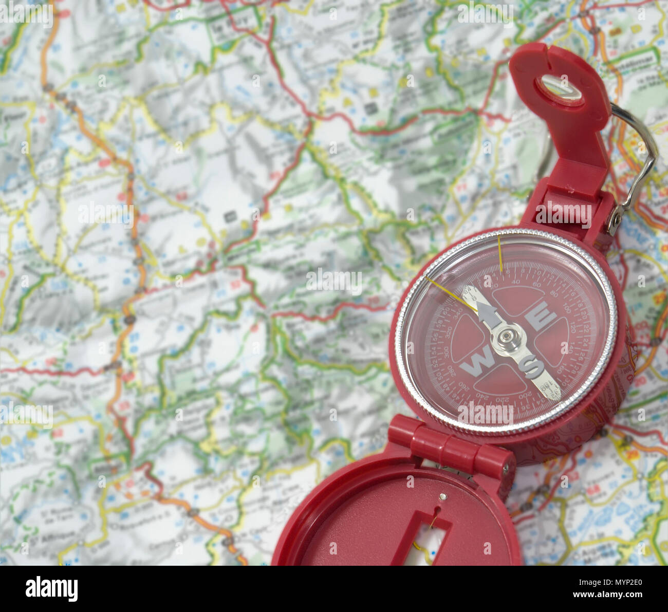 A Red open compass on a map Stock Photo - Alamy