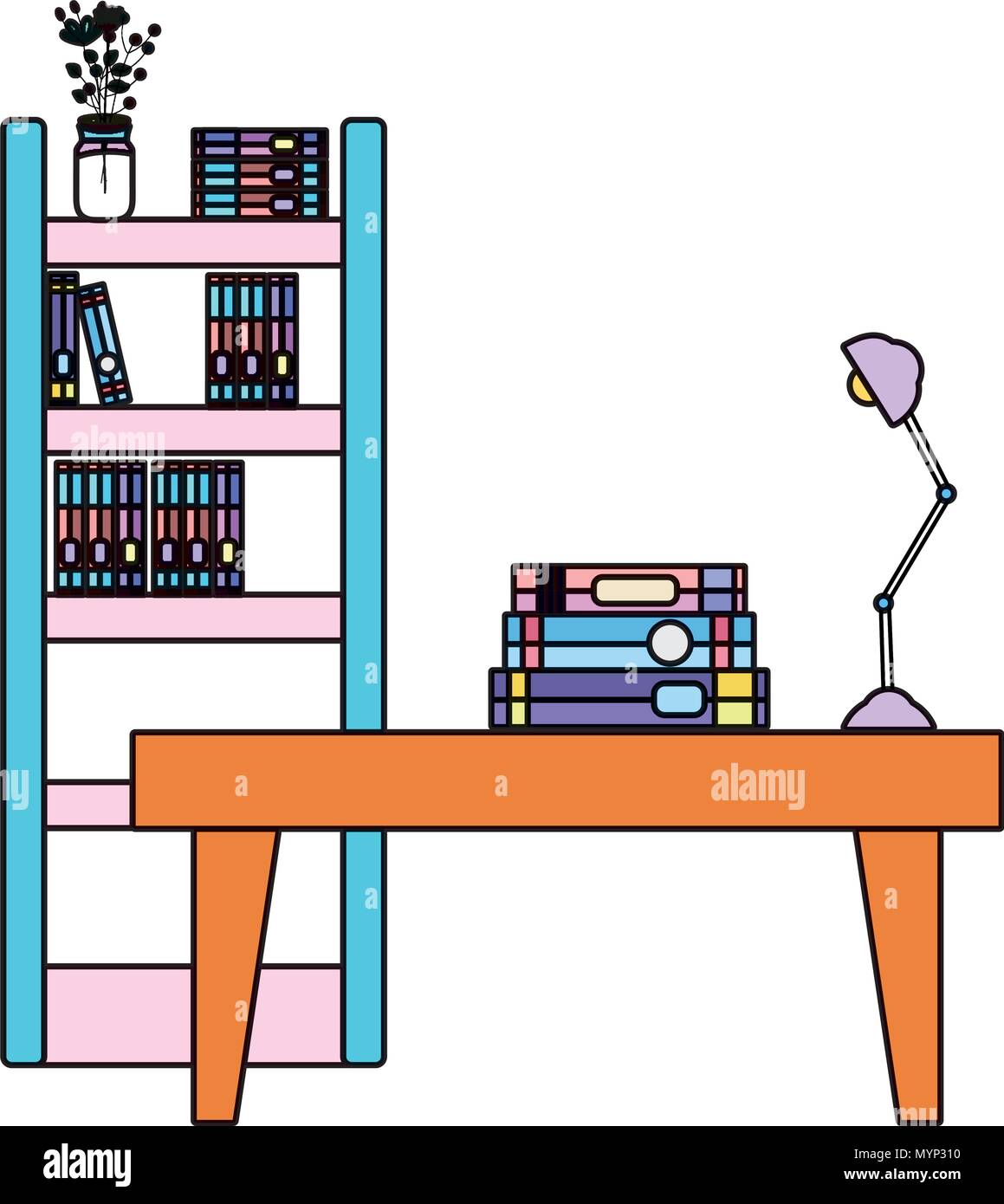 color books inside bookcase object and table with lamp Stock Vector ...