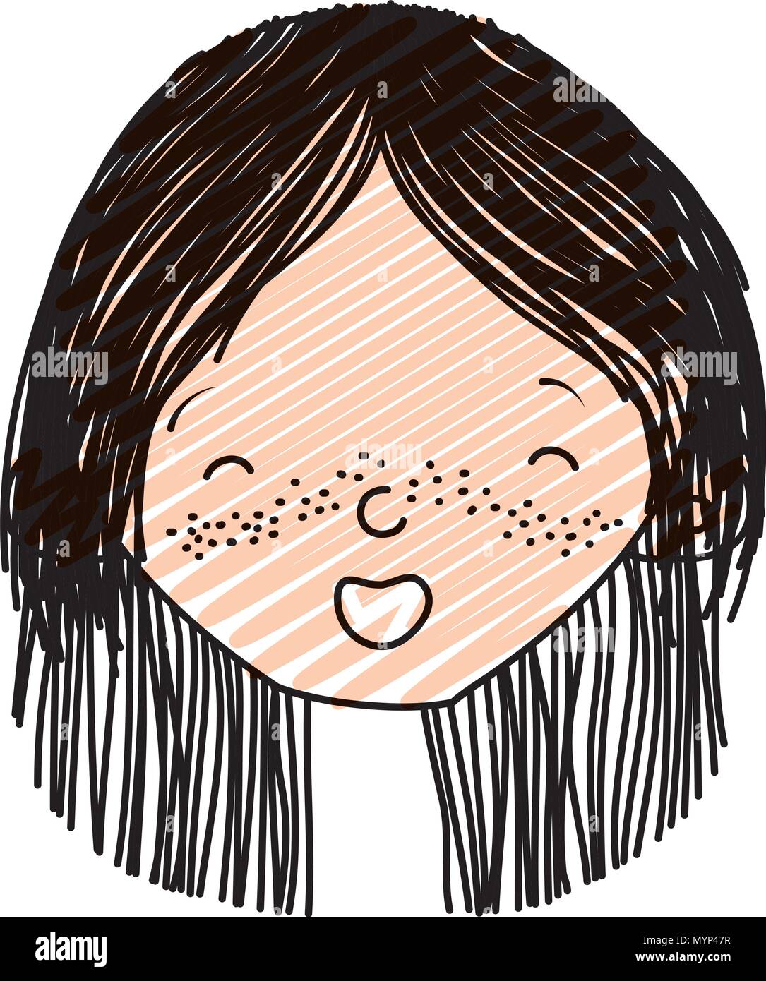 doodle happy girl head with hairstyle and closed eyes Stock Vector ...