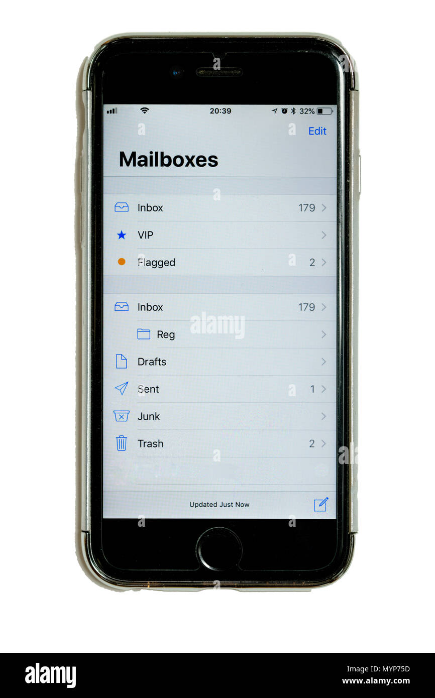 Smart phone in protective case with touchscreen, mailbox folders on ...