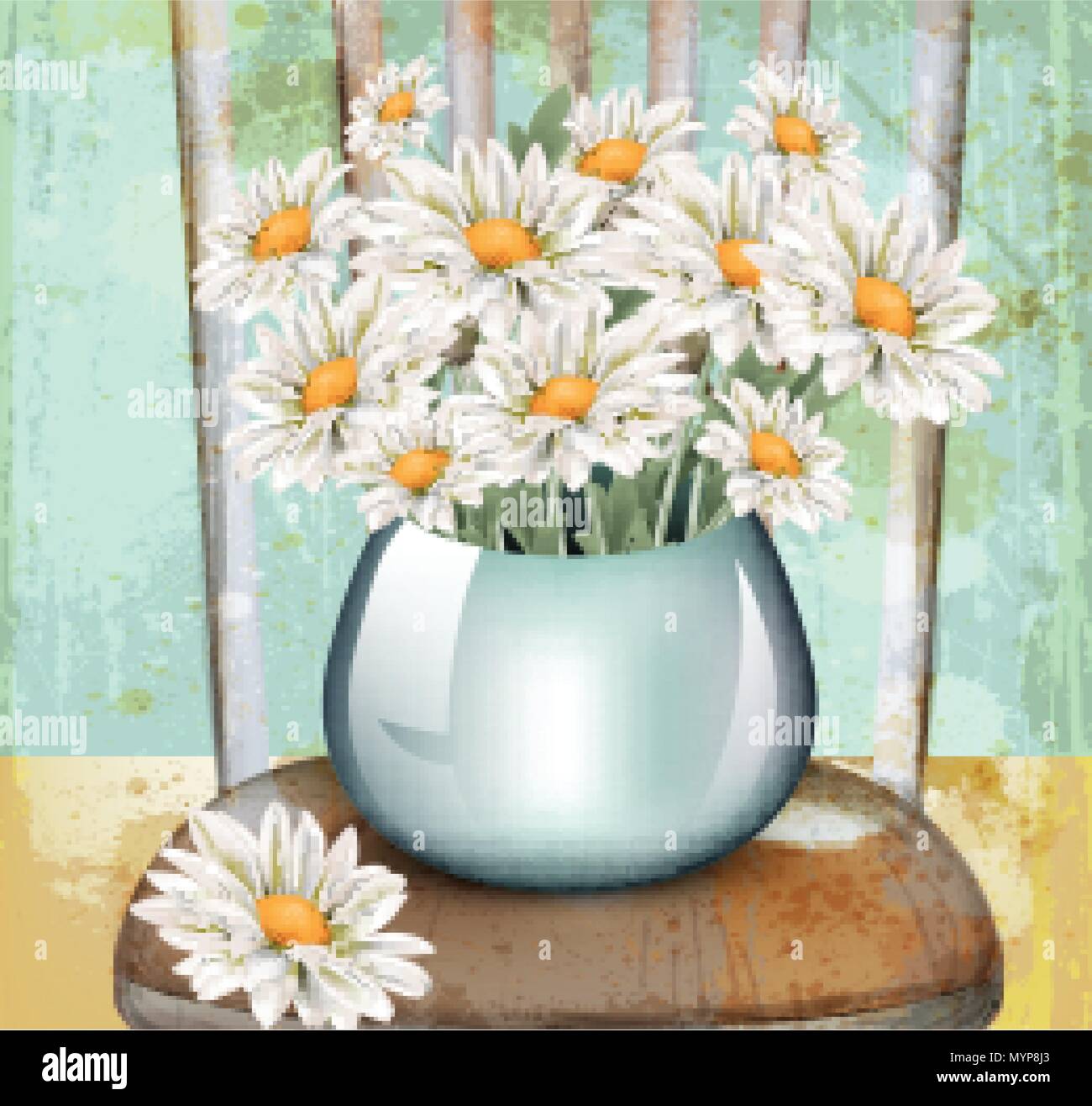 Vintage chamomile bouquet Vector. Spring floral decor on old grunge ...