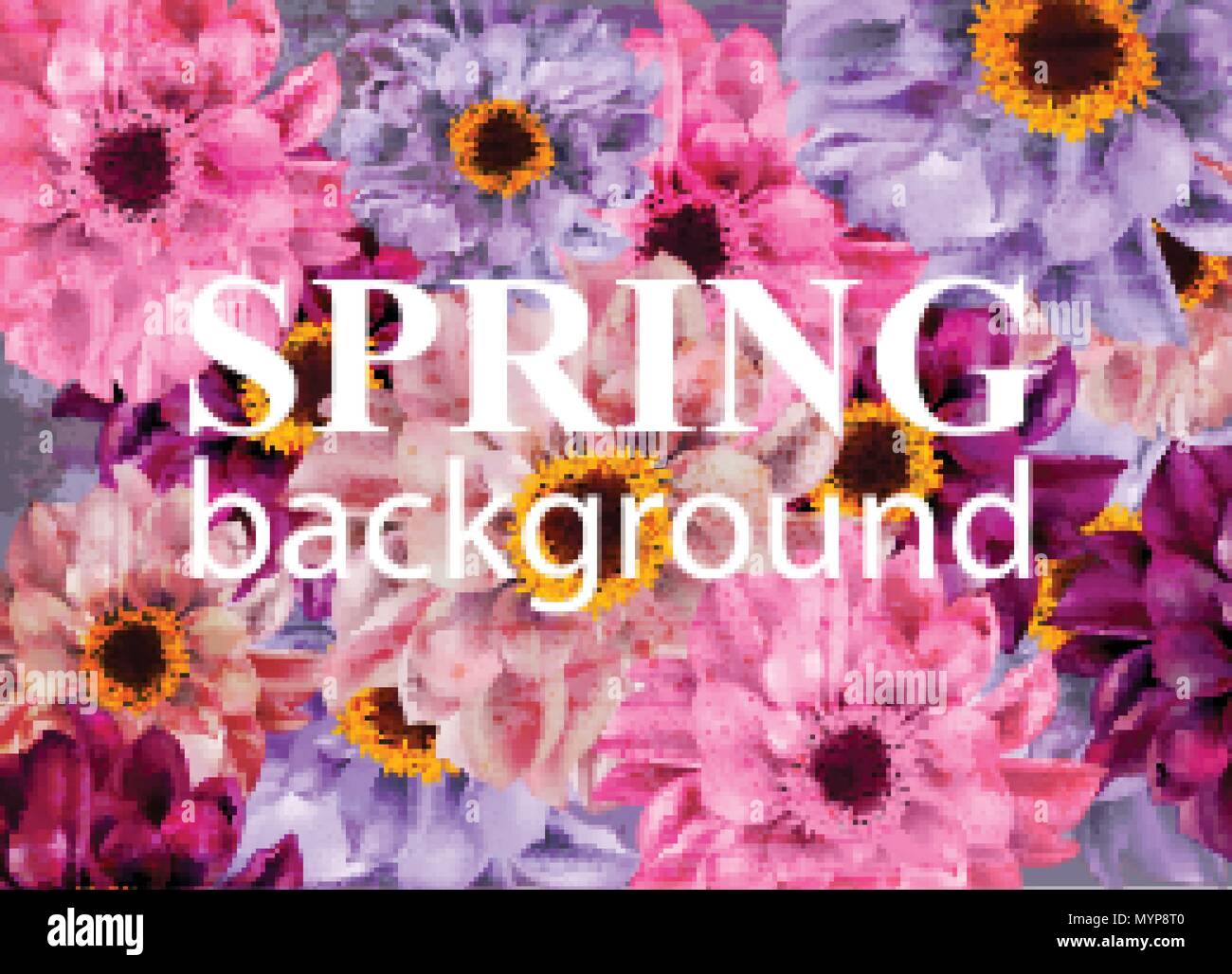 Vintage Spring background with colorful daisy flowers. Vector ...