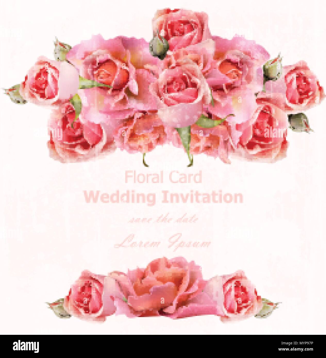 Wedding invitation with roses Vector. Beautiful card floral 3d ...