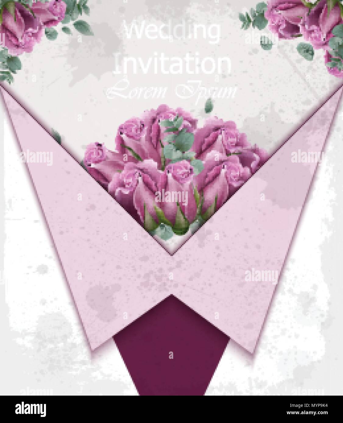 Wedding invitation with roses Vector. Beautiful card floral 3d ...