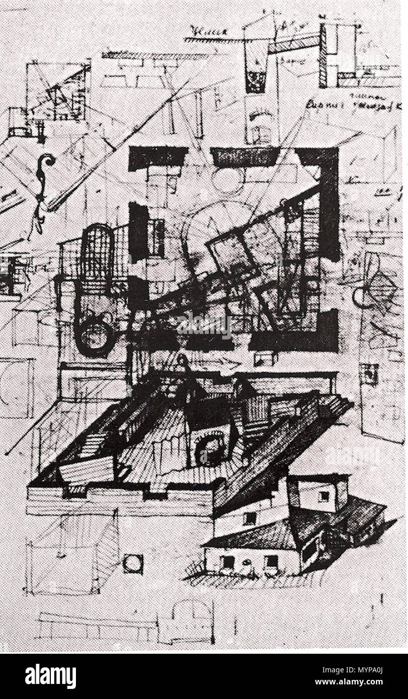 . English: Melnikov house sketch . 1920s. Konstantin Melnikov 425 Plan ...