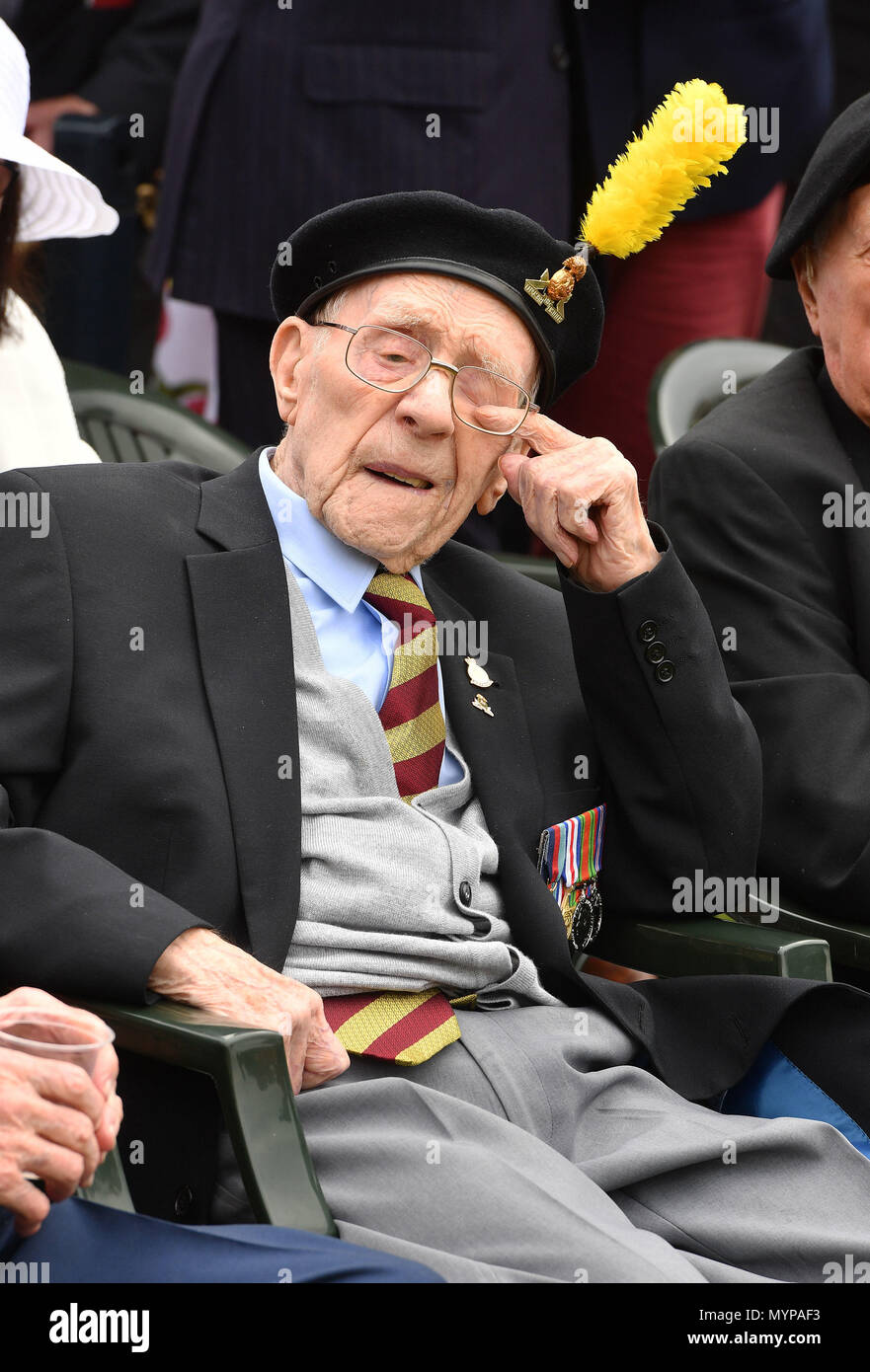 Edward Morrison, aged 99, waits to meet the Princess Royal during the ...