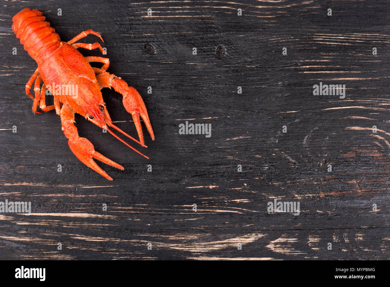 Boiled crawfish on an empty dark wooden background Stock Photo - Alamy