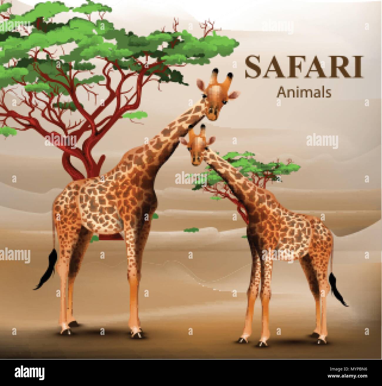 Giraffe safari background Vector. Animals wildlife illustration Stock ...
