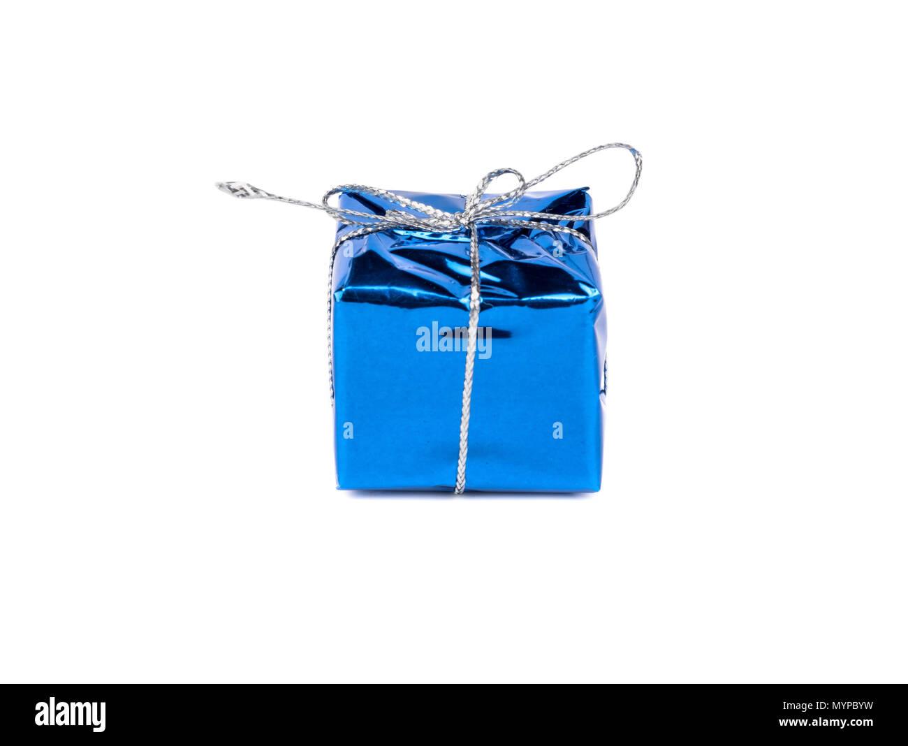 Little blue box with a gift isolated on a white background Stock Photo ...