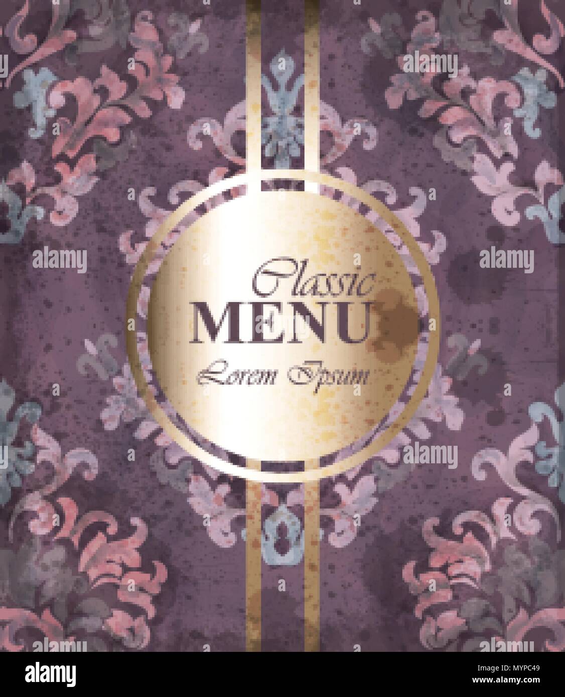 Vintage watercolor ornament card Vector. Baroque classic background ...