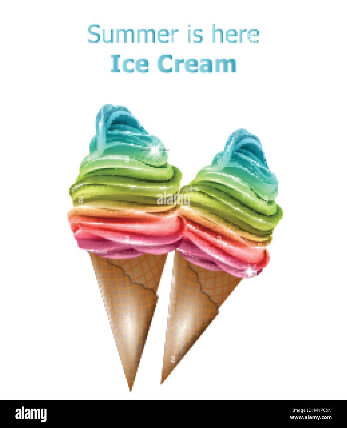 Colorful ice cream cones Vector. Summer sweet desserts card Stock ...