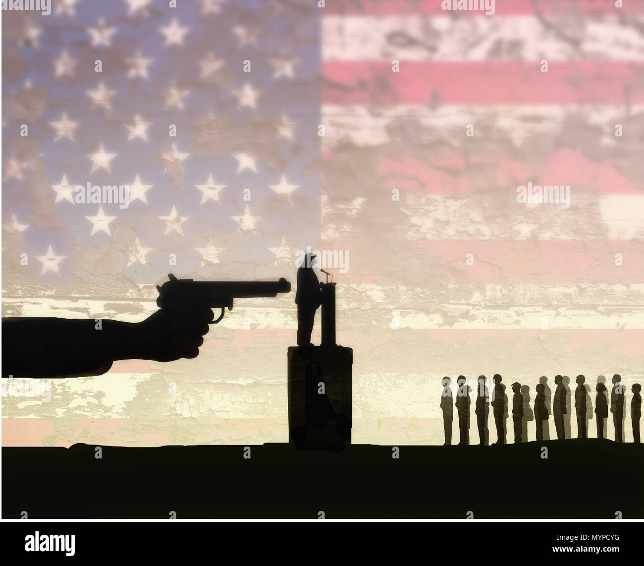 gun being held to president Trumps back as he gives a speech Stock ...