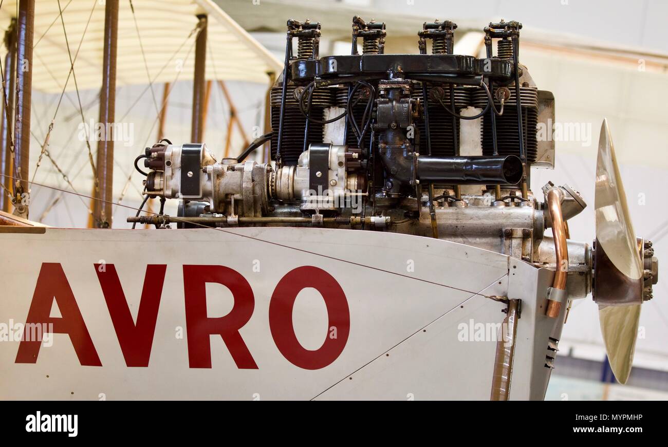 Close-up of the 1910 Avro Triplane (replica) 4 cylinder inline Cirrus ...