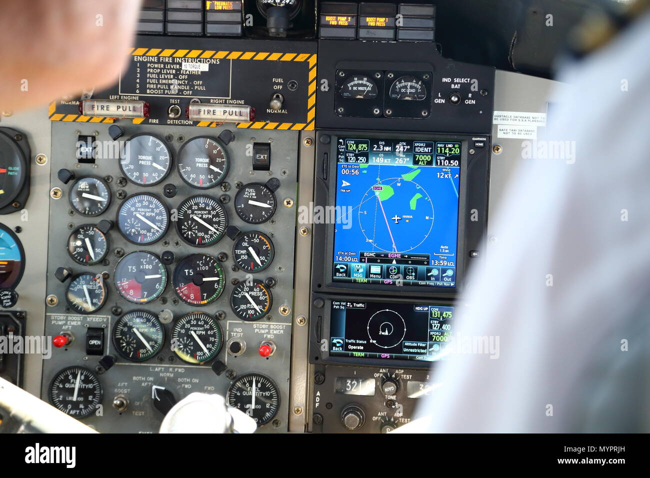 Inside the cockpit of a Skybus Twin-Otter en route to St Marys, Isles ...