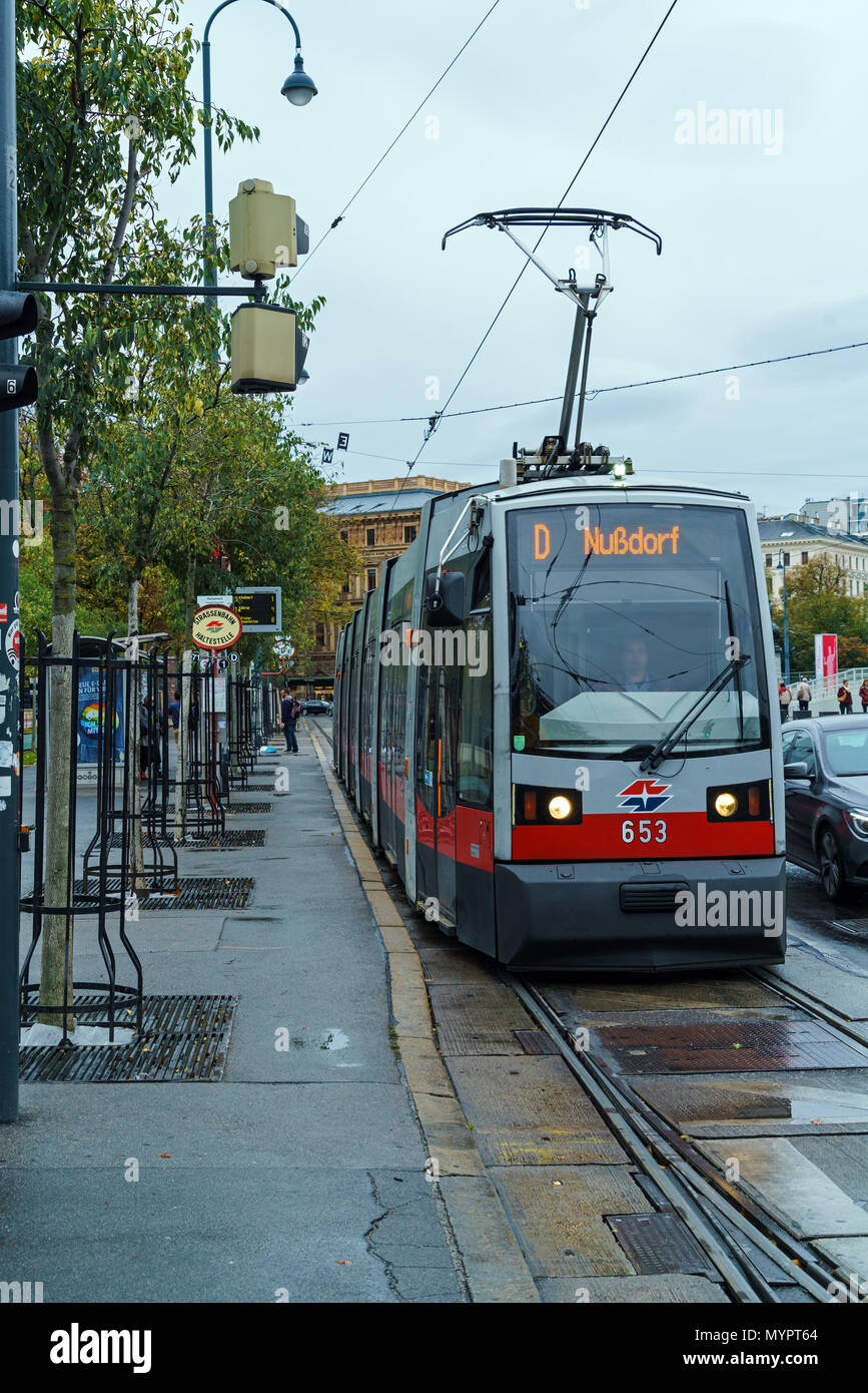 Vienna, Austria - October 22, 2017: Modern city tram on Ringstrasse and ...
