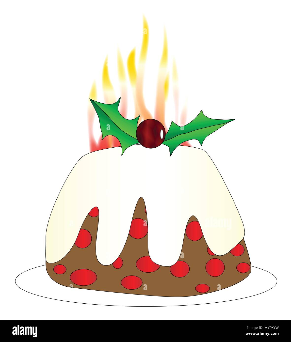 A Chistmas pudding with brandy burning flames Stock Vector Image & Art ...