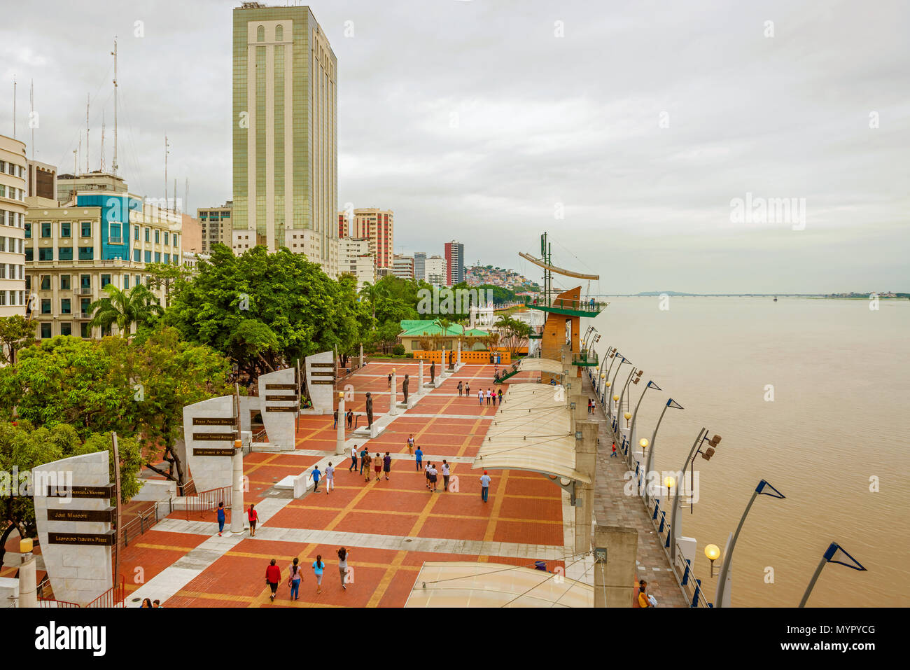 Guayaquil, Ecuador - April 15, 2016: View at people walking at Malecon ...