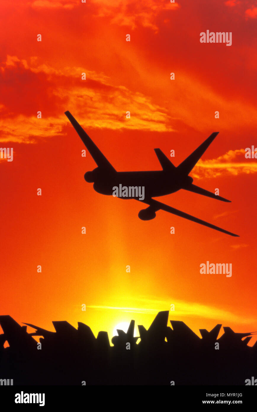 1992 HISTORICAL SILHOUETTE OF AIRBORNE COMMERCIAL AIRLINER Stock Photo ...