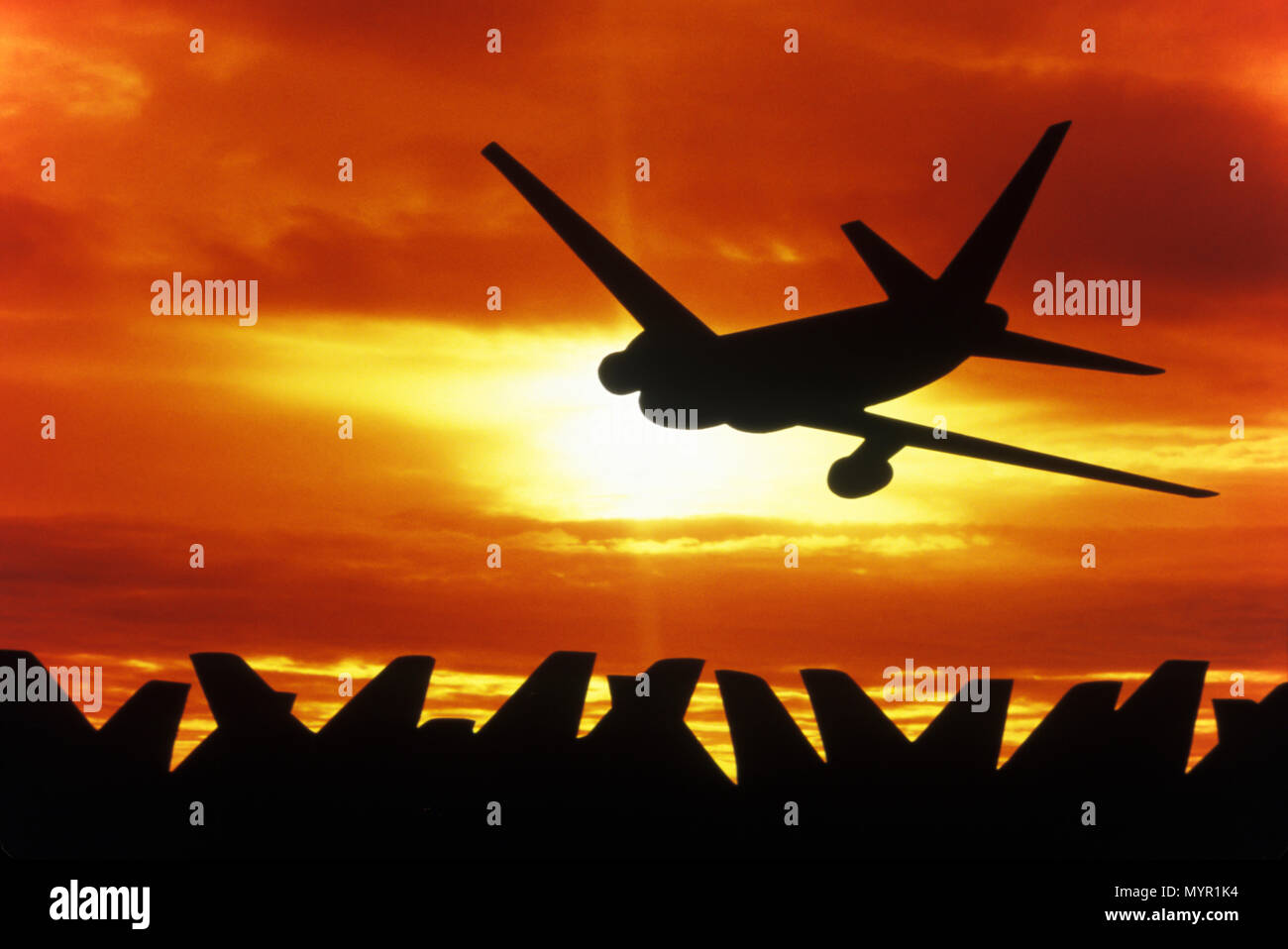 1992 HISTORICAL SILHOUETTE OF AIRBORNE COMMERCIAL AIRLINER Stock Photo ...
