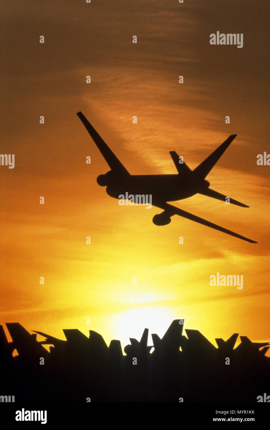 1992 HISTORICAL SILHOUETTE OF AIRBORNE COMMERCIAL AIRLINER Stock Photo ...