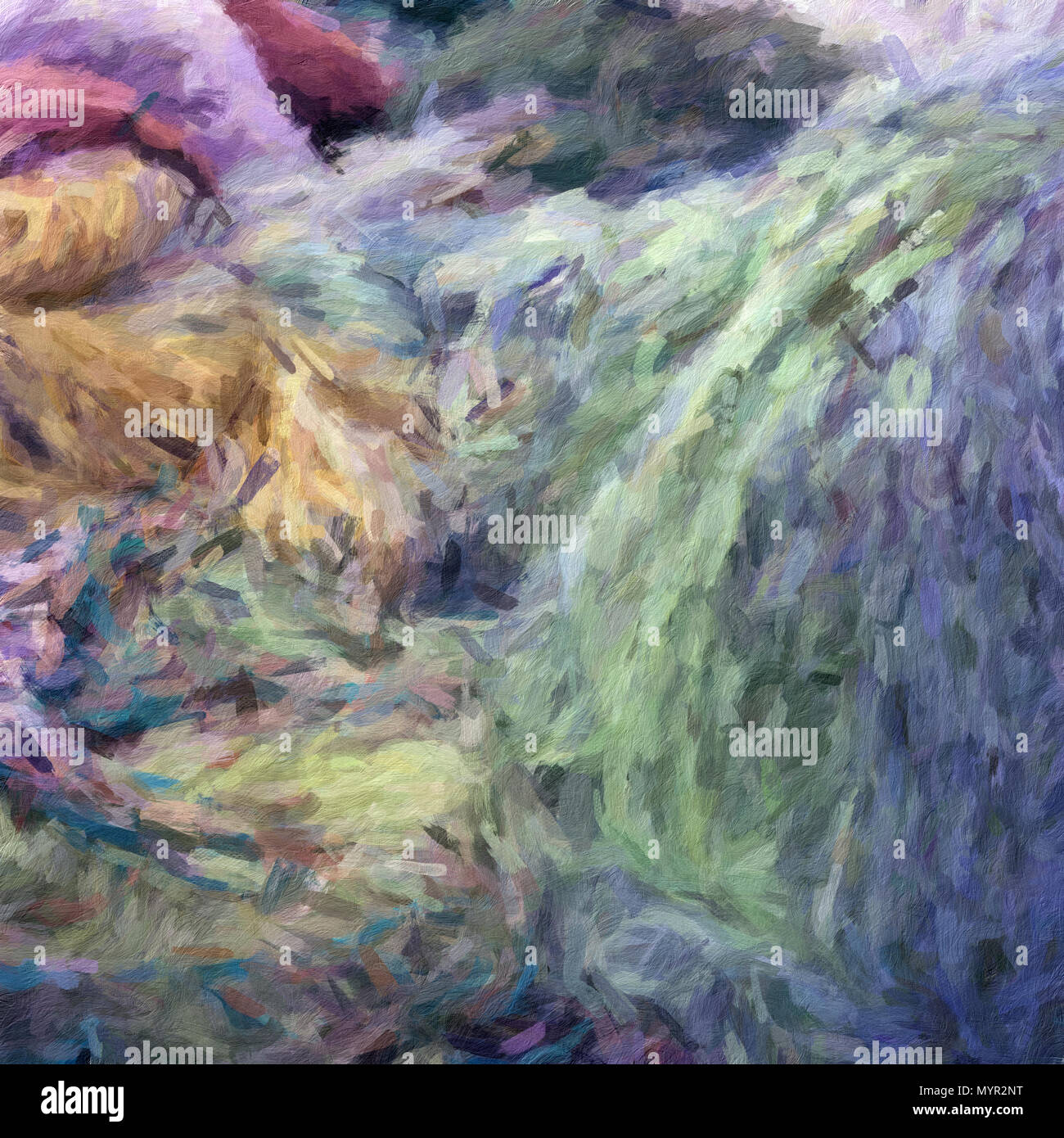 Abstract digital oil painting on canvas full of texture and bright ...
