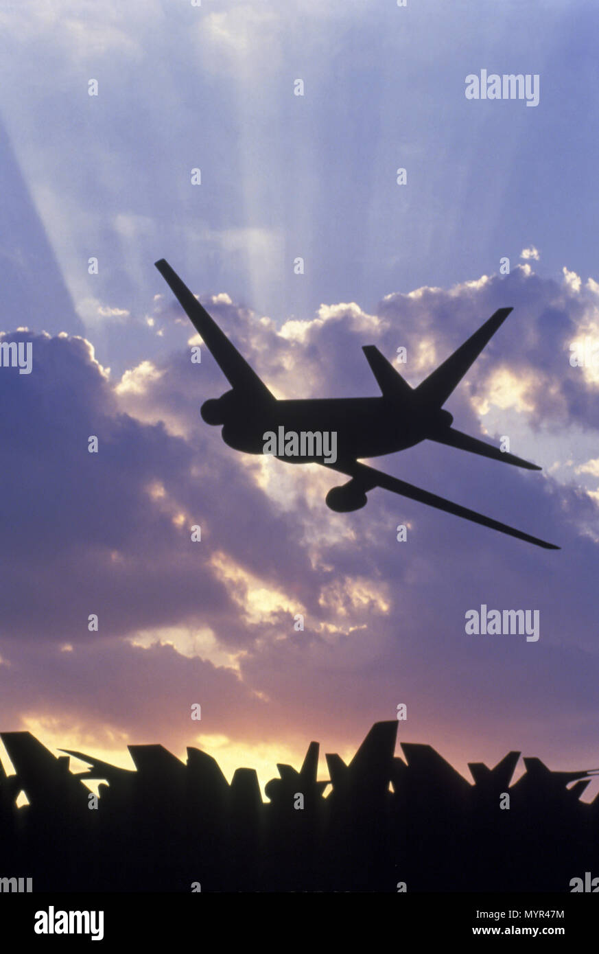 1992 HISTORICAL SILHOUETTE OF AIRBORNE COMMERCIAL AIRLINER Stock Photo ...