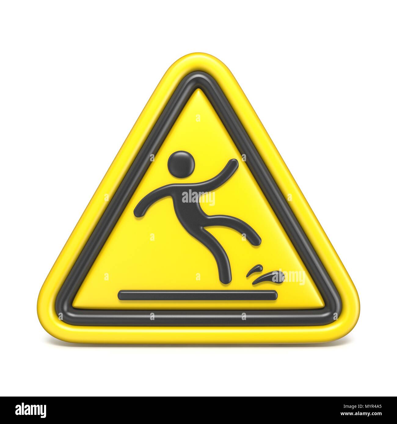 Wet floor sign yellow triangle with falling man 3D rendering ...